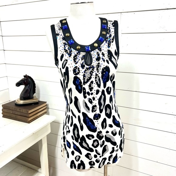 berek | Tops | Berek Tank Top Long Black White Blue Sequin Medium ...